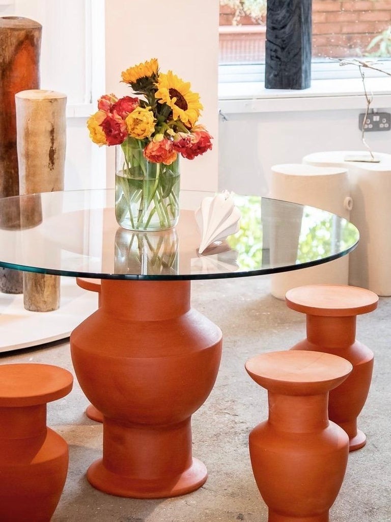 Contemporary Terracotta Ceramic Dining Table and Stools by Léa Ginac ...