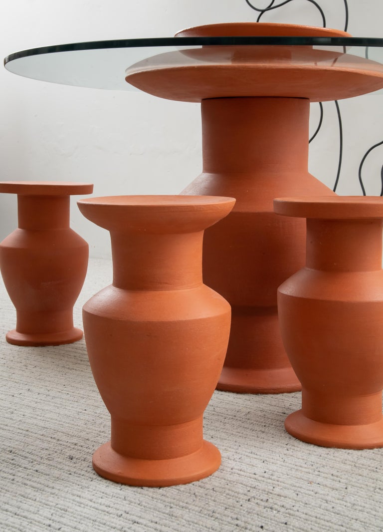 Contemporary Terracotta Ceramic Dining Table and Stools by Léa Ginac ...