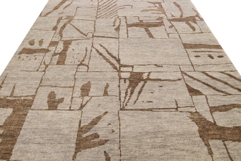 Contemporary Texture Handmade Designed Tan Wool Rug For Sale at 1stDibs