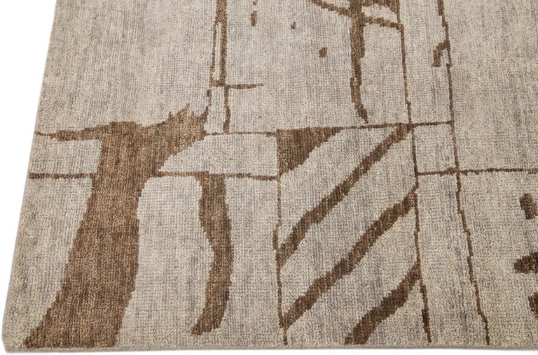 Contemporary Texture Handmade Designed Tan Wool Rug For Sale at 1stDibs