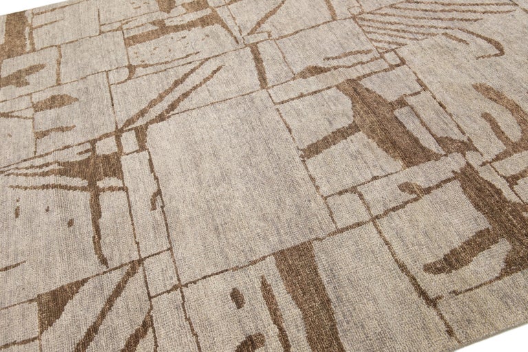 Contemporary Texture Handmade Designed Tan Wool Rug For Sale at 1stDibs