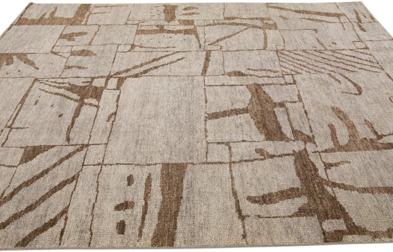 Contemporary Texture Handmade Designed Tan Wool Rug For Sale at 1stDibs