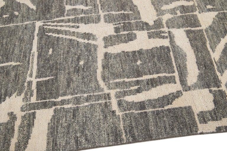 Contemporary Texture Handmade Pewter Green Designed Wool Rug For Sale ...