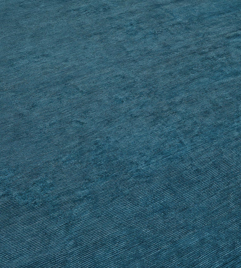 Contemporary Textured Wool Dark Teal Rug For Sale at 1stDibs