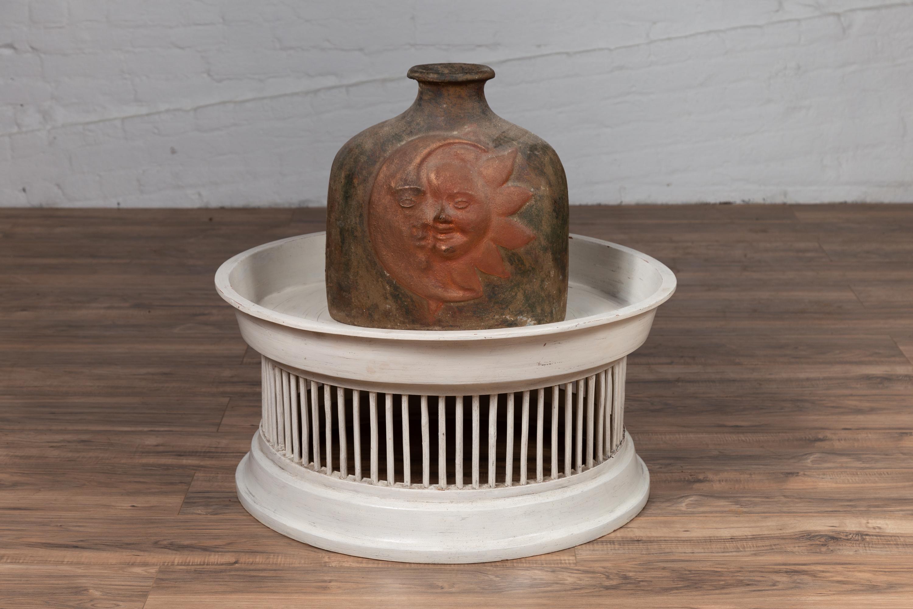 Contemporary Thai Off-White Rattan Drum Design Coffee Table with ...