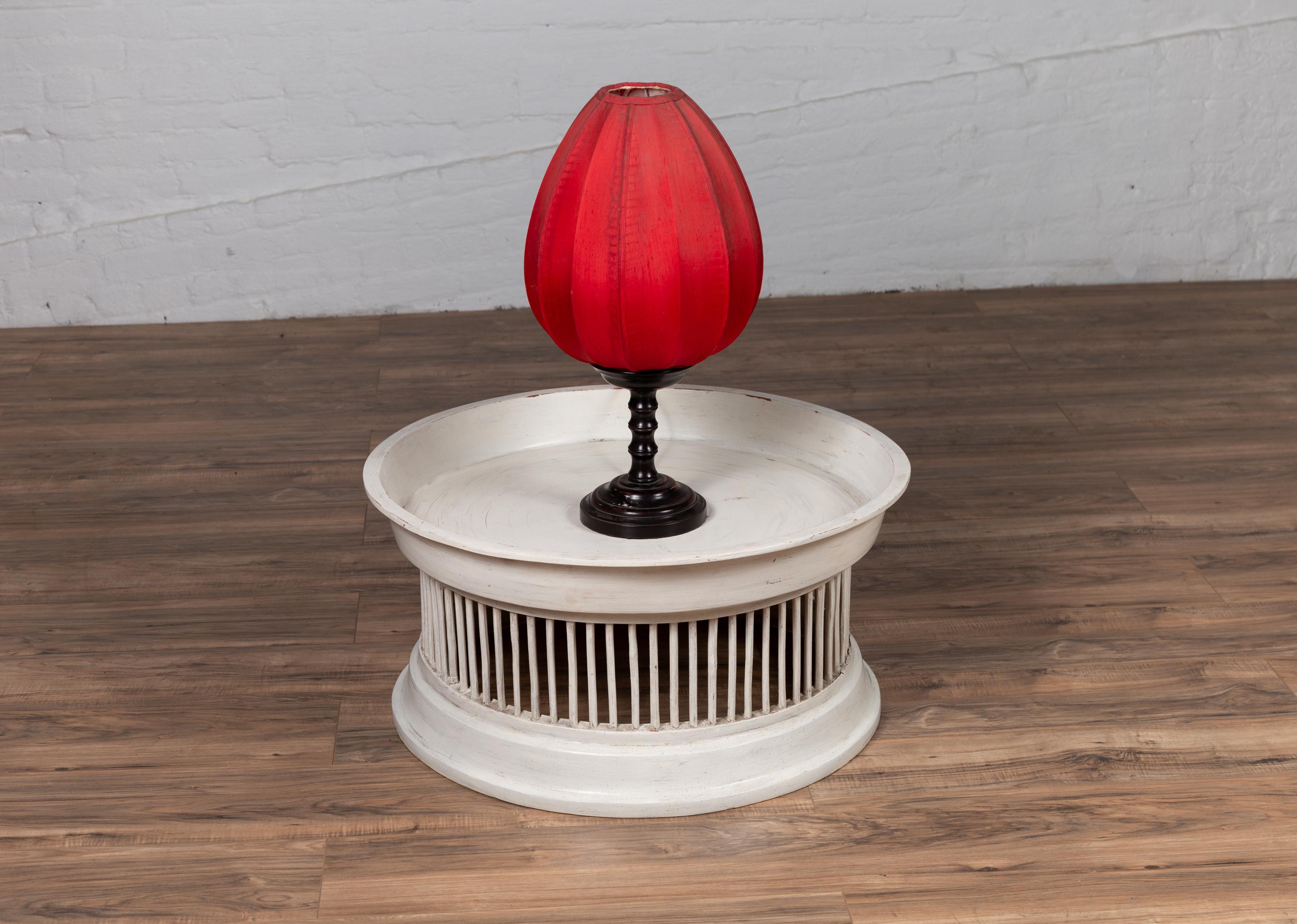 Contemporary Thai Off-White Rattan Drum Design Coffee Table with ...