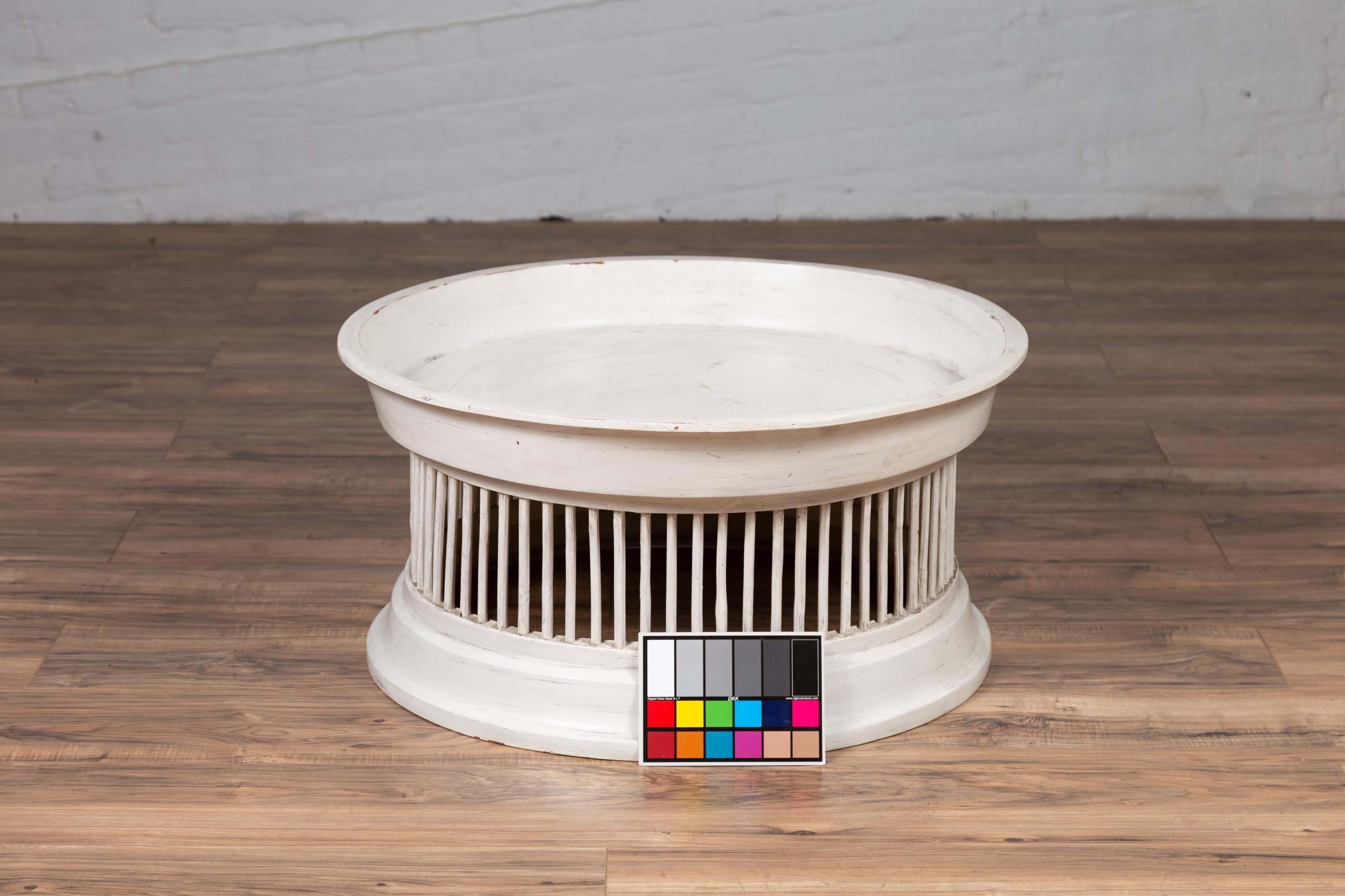 Contemporary Thai Off-White Rattan Drum Design Coffee Table with ...