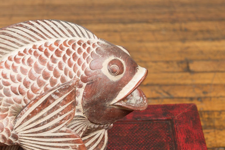 Contemporary Thai Terracotta Fish Sculpture with Brown Accents and ...