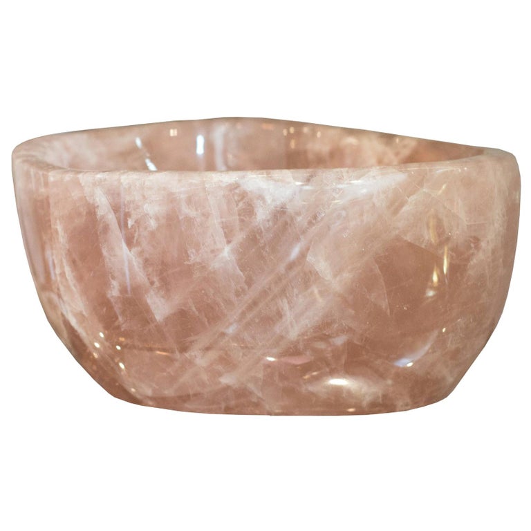 Contemporary Thick Rose Quartz Crystal Bowl at 1stDibs