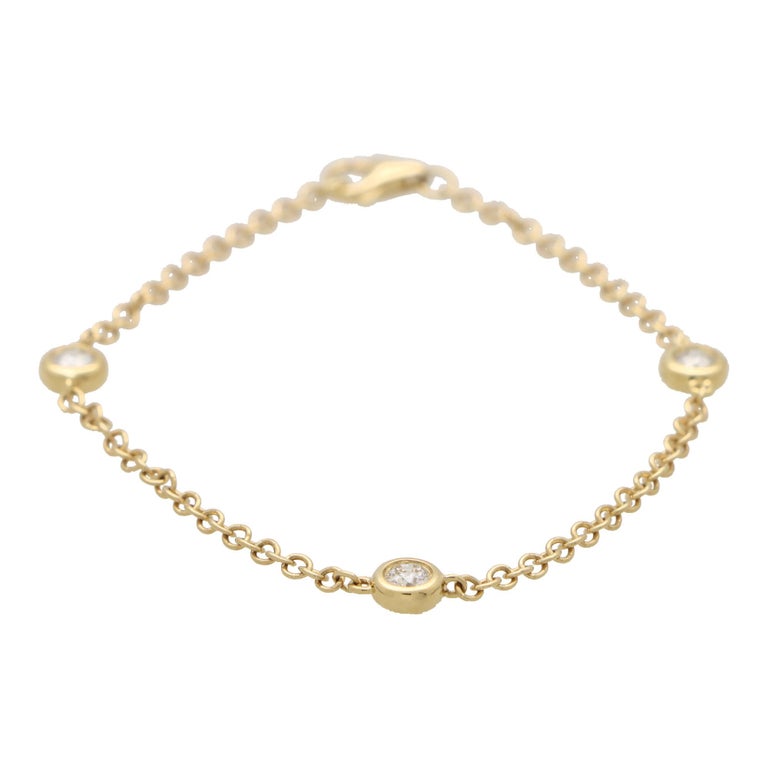 Contemporary Three Diamond Chain Bracelet in 18k Yellow Gold For Sale ...