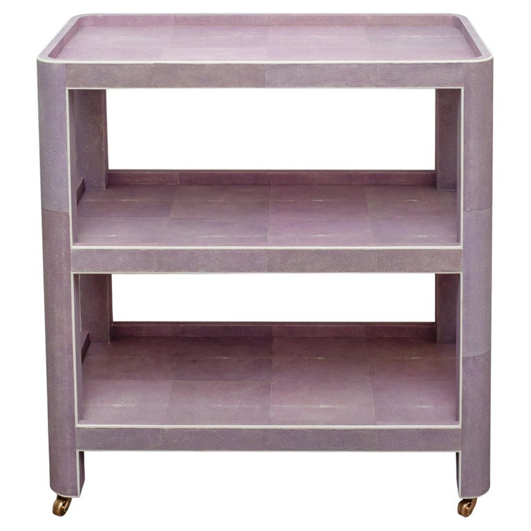 Contemporary Three Tiered Bar Cart in Lavender Shagreen For Sale at 1stDibs