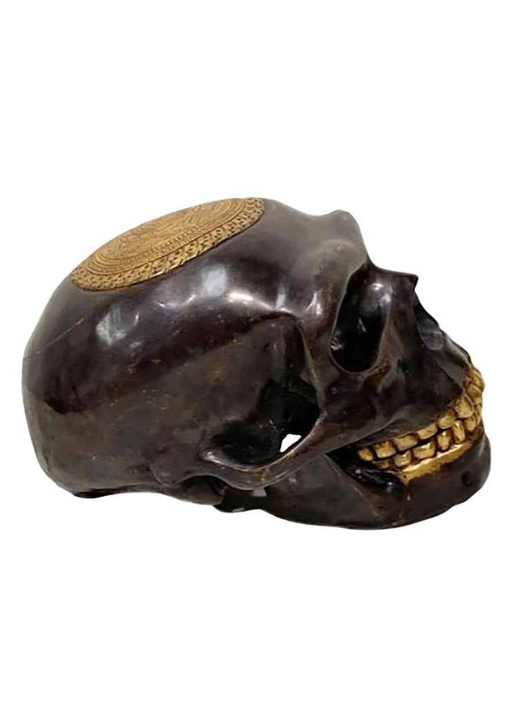 Contemporary Tibetan Bronze Skull Sculpture For Sale at 1stDibs