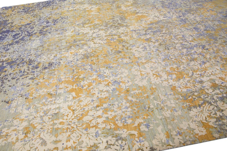 Contemporary Tibetan Wool and Silk Rug With Multicolor Abstract Pattern ...