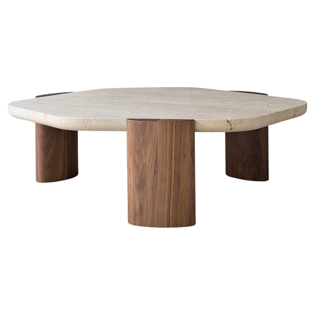 Italian Travertine and Walnut Coffee Table by Walker Zanger, USA, circa ...