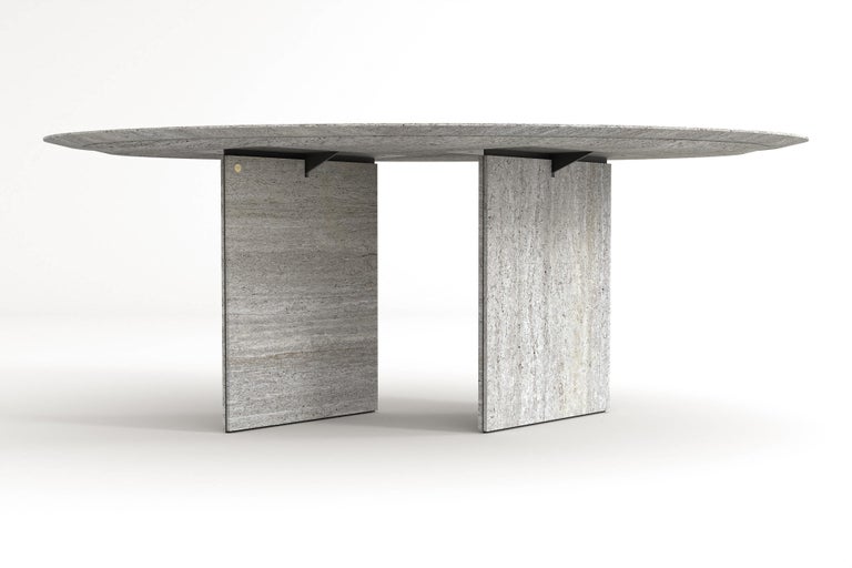 Contemporary sophisticated oval ellipse dining table, travertine ...