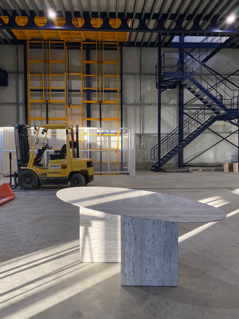 Contemporary sophisticated oval ellipse dining table, travertine ...