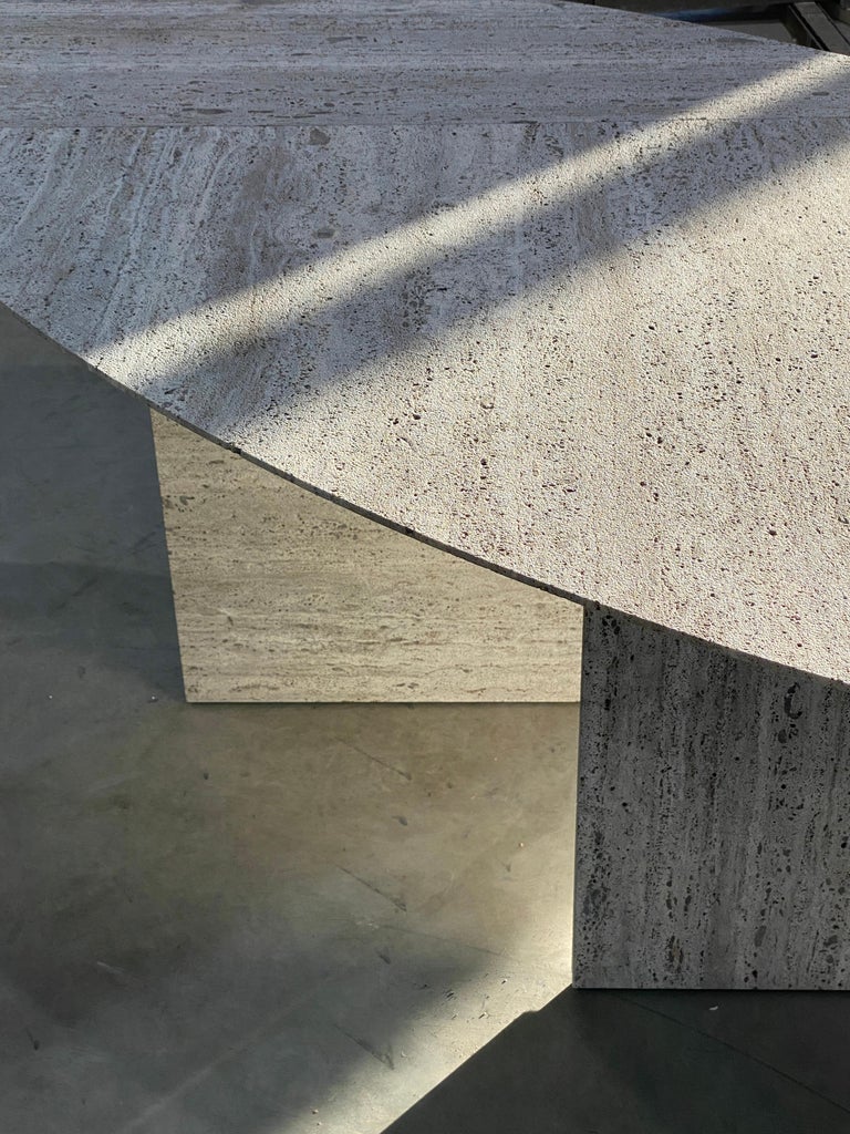 Contemporary sophisticated oval ellipse dining table, travertine ...
