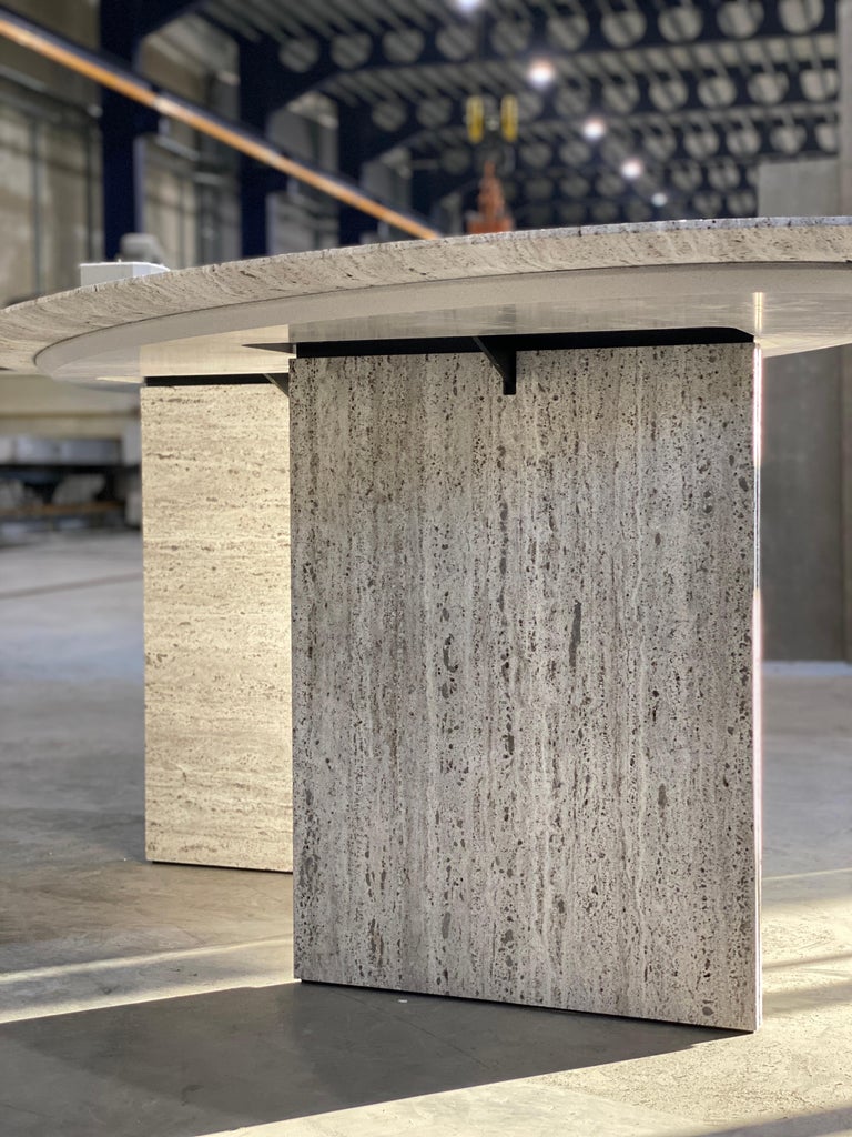 Contemporary sophisticated oval ellipse dining table, travertine ...