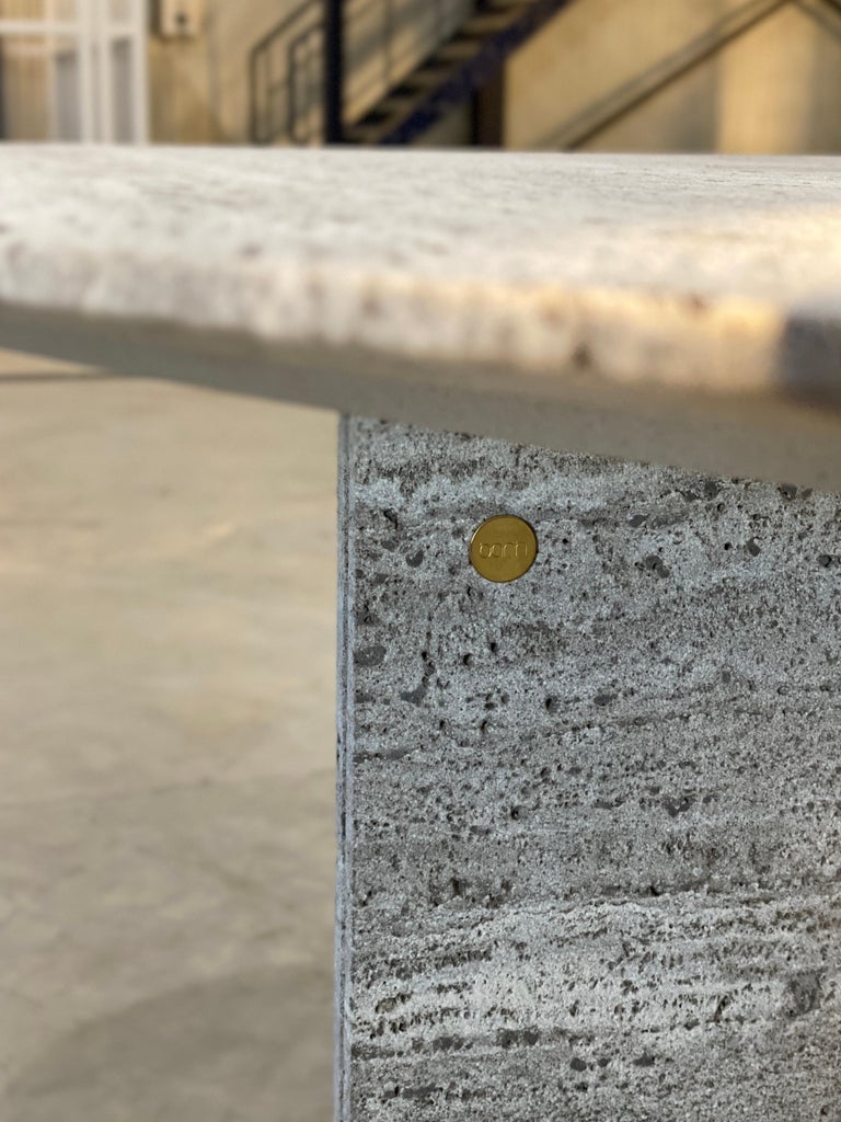 Contemporary sophisticated oval ellipse dining table, travertine ...