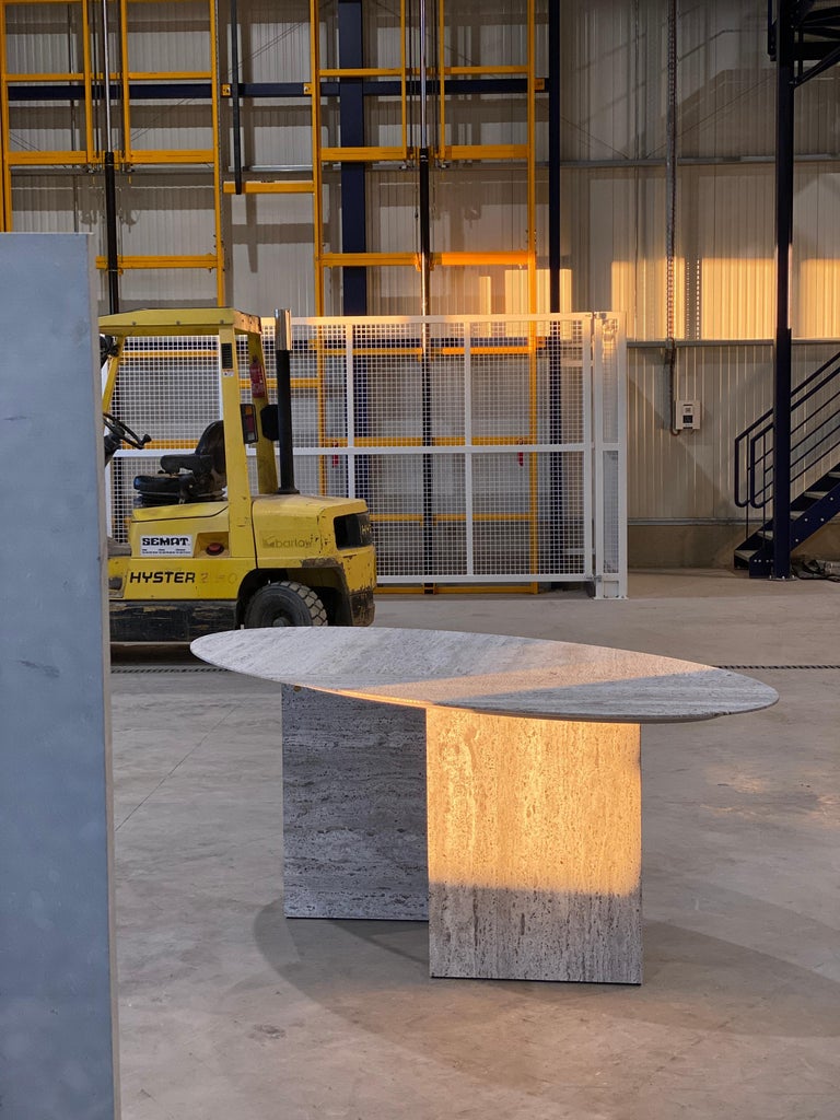 Contemporary sophisticated oval ellipse dining table, travertine ...