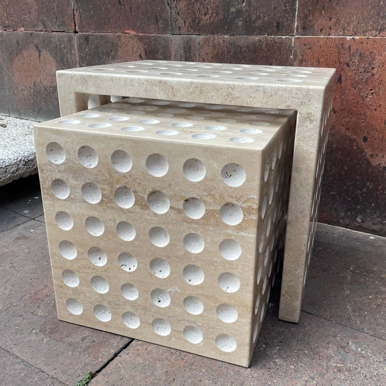 Contemporary Travertine Nesting Table, Hive I by Paola Valle For Sale ...