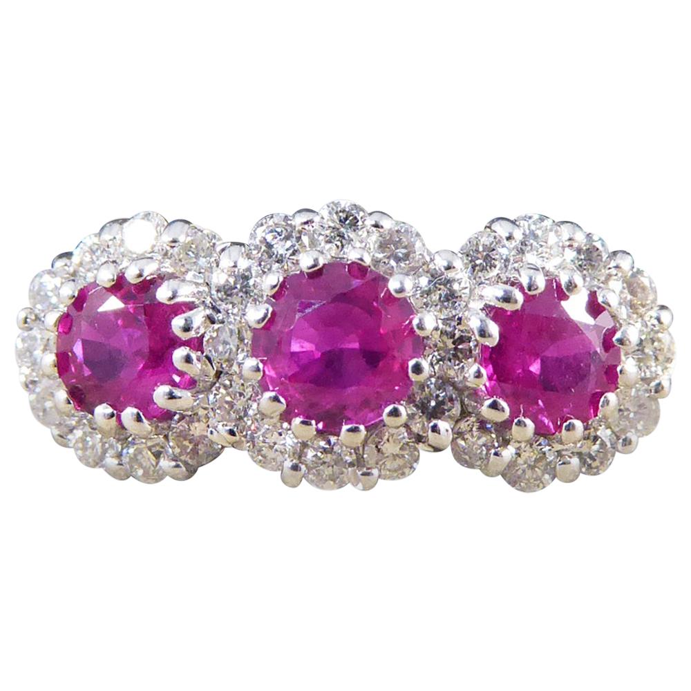 Vintage Ruby Diamond Cluster Ring, Daisy Design, Diamond Shoulders, 18 ...