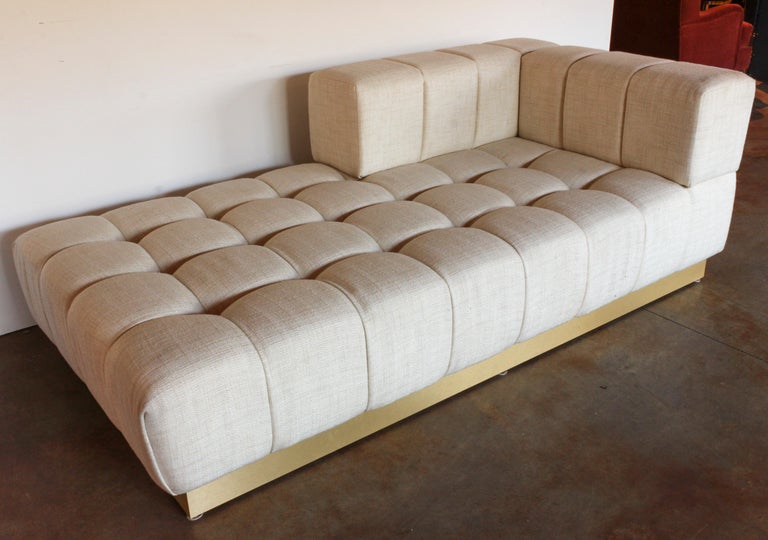 Contemporary Tufted Daybed with Brass Base at 1stDibs