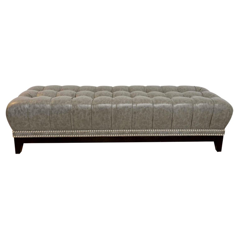 Contemporary Tufted Studded Gray Leather on Wood Long Bench at 1stDibs ...