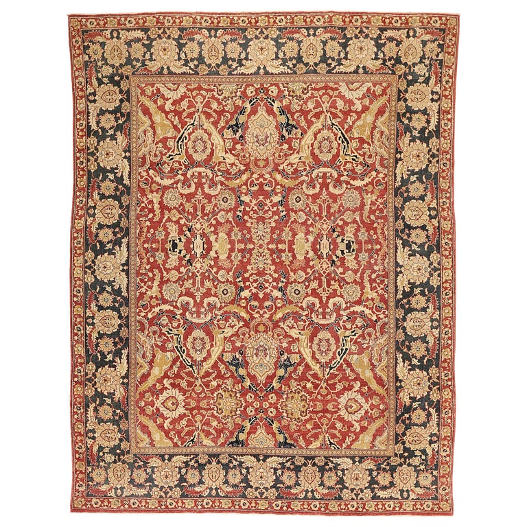 Contemporary Turkish Agra Rug with Black and Gold Botanical Details For ...