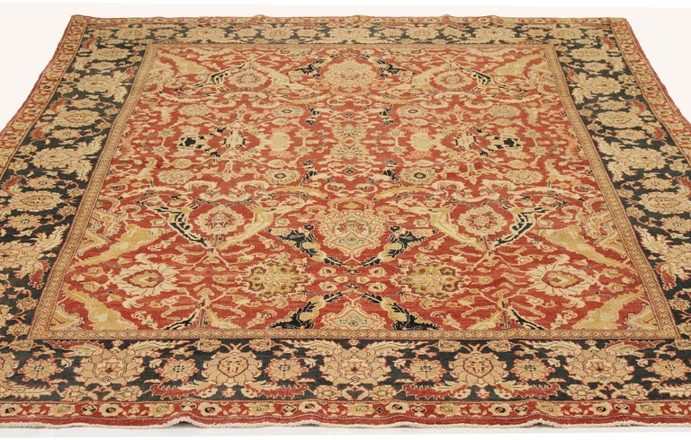 Contemporary Turkish Agra Rug with Black and Gold Botanical Details For ...