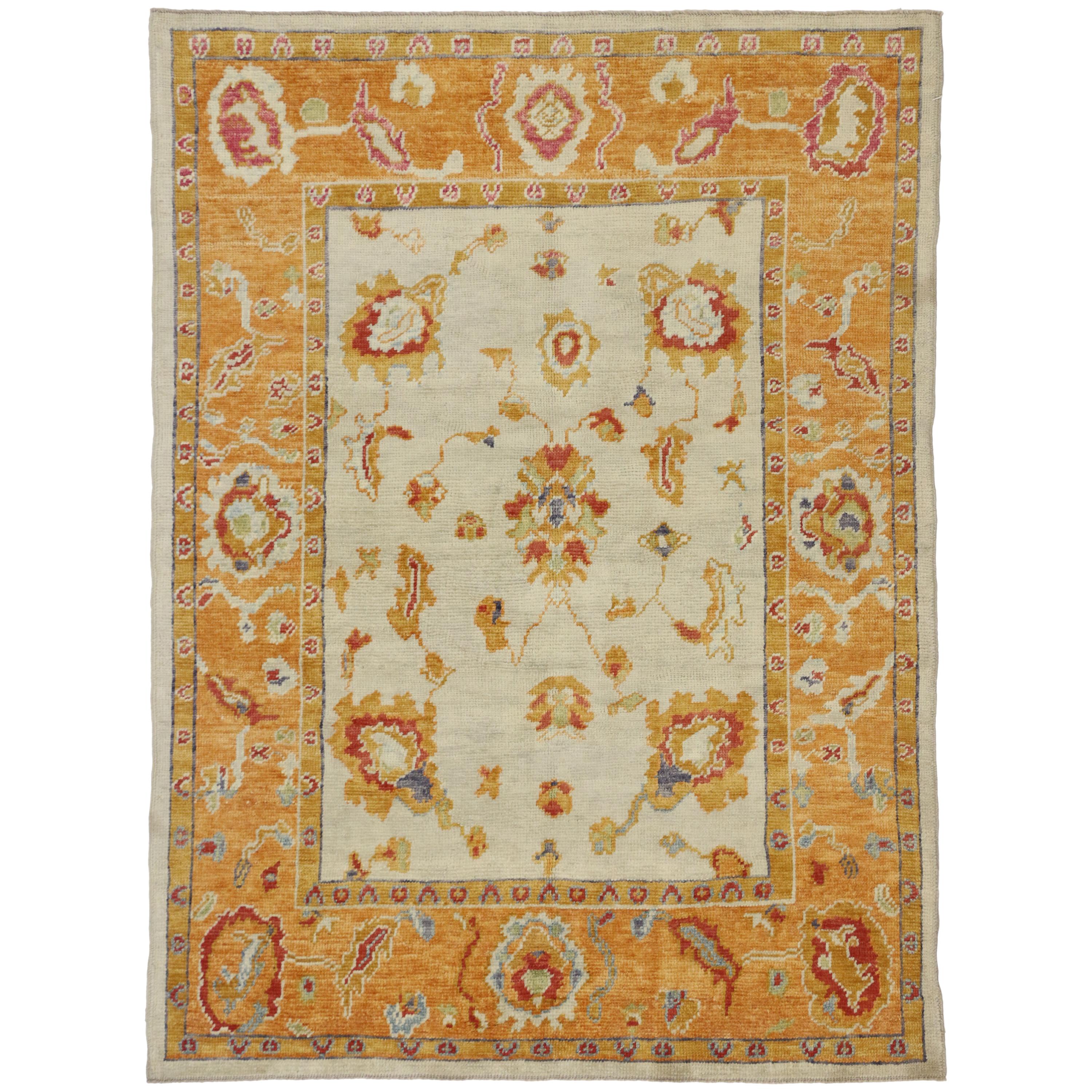 Contemporary Modern Style Turkish Oushak Area Rug with Neutral Warm ...
