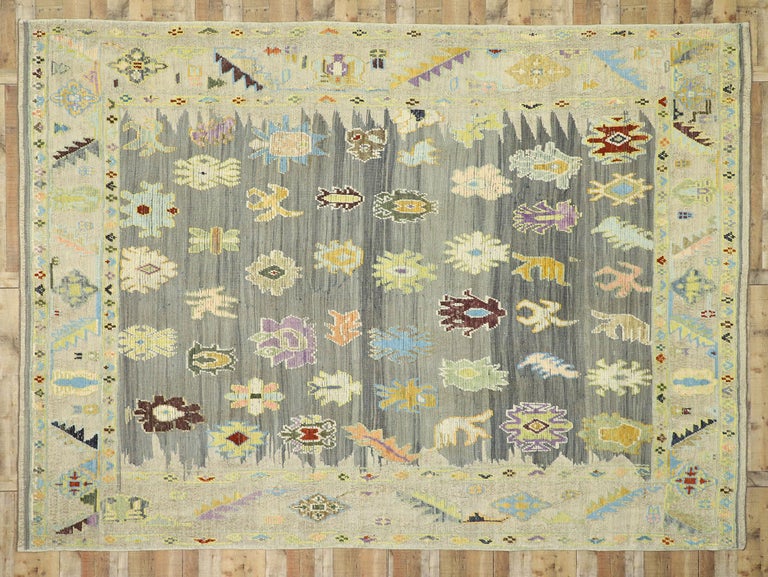 Contemporary Turkish Kilim Souf Rug with Pastel Colors and French Style ...