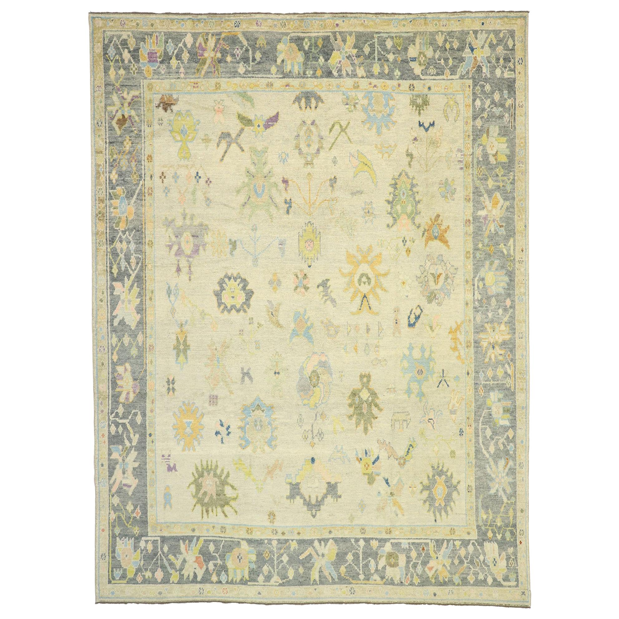 Contemporary Turkish Oushak Rug with Pastel Colors and French ...