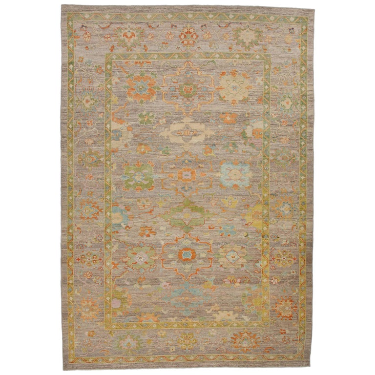Contemporary Turkish Rug Using Oushak Weaving with Pastel-Colored ...