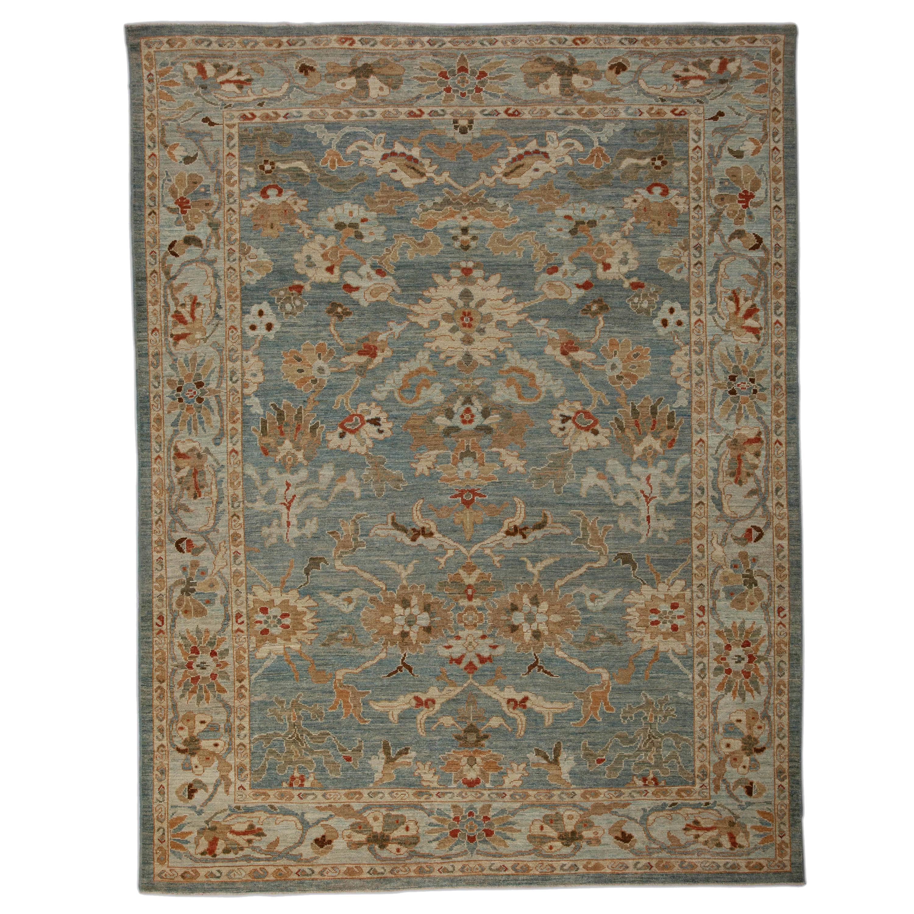 Contemporary Turkish Sultanabad Rug with Blue Gray Field of Colored ...
