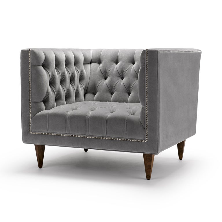 Contemporary Tux Chair in Mohair Velvet with Walnut or Oak Legs For ...