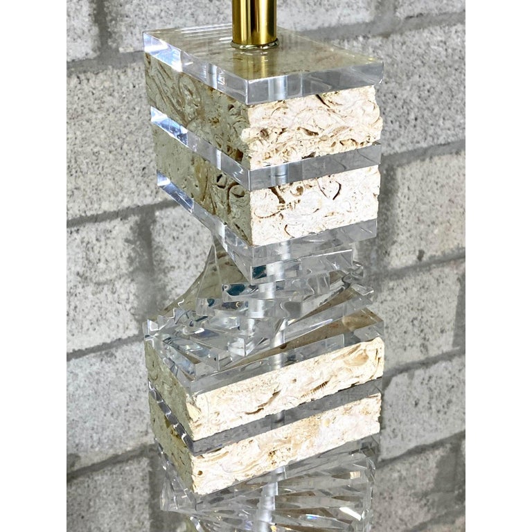 Contemporary Twisted Stacked Lucite and Coquina Stone Floor Lamp For ...