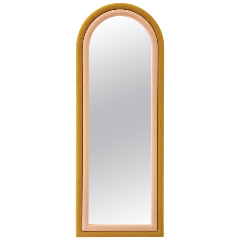 Contemporary Upholstered Iris Floor Mirror, Copper and Pink For Sale at ...