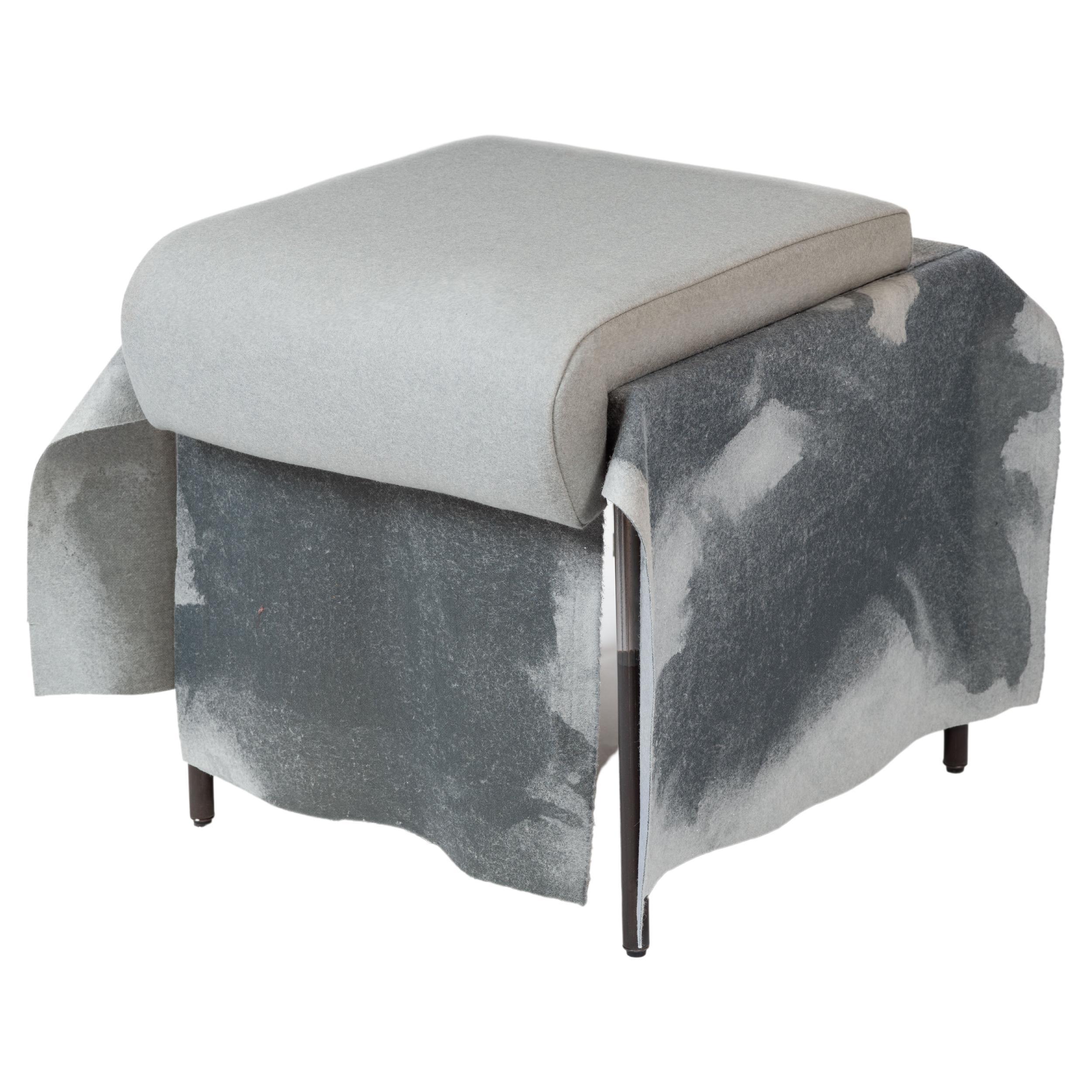 Upholstered Stool in Cherry with Italian Wool Mohair Upholstery, 2023 ...