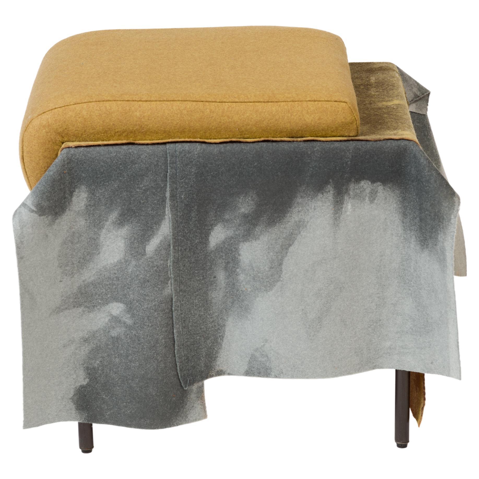 Contemporary Upholstered Stool, Yellow, Artist Made, "Wet Wool", 2023 ...