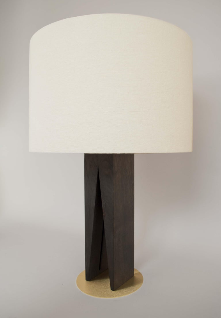 Contemporary V Table Lamp, Geometric Oak Base and Linen Shade For Sale ...