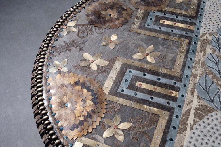 Contemporary Valentina Giovando Side Table Brass Wood Fabric Gold ...