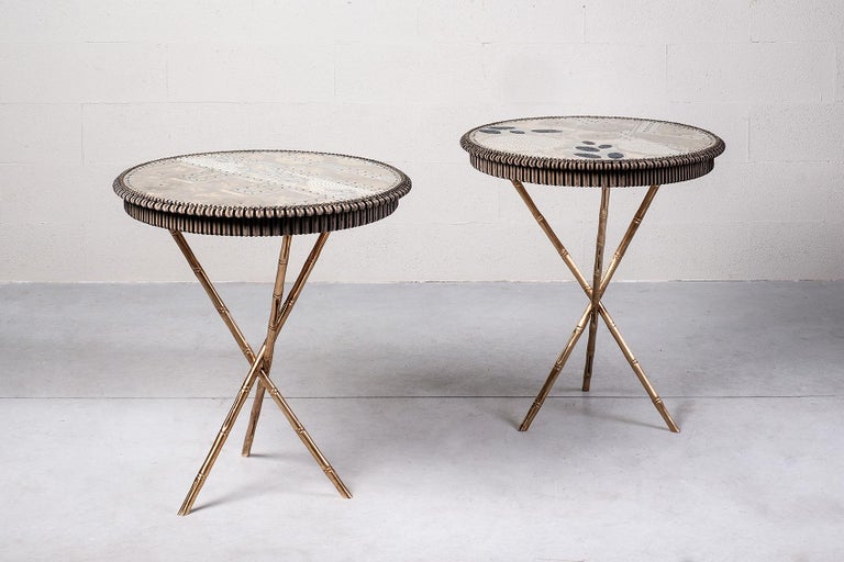 Contemporary Valentina Giovando Side Table Brass Wood Fabric Gold ...