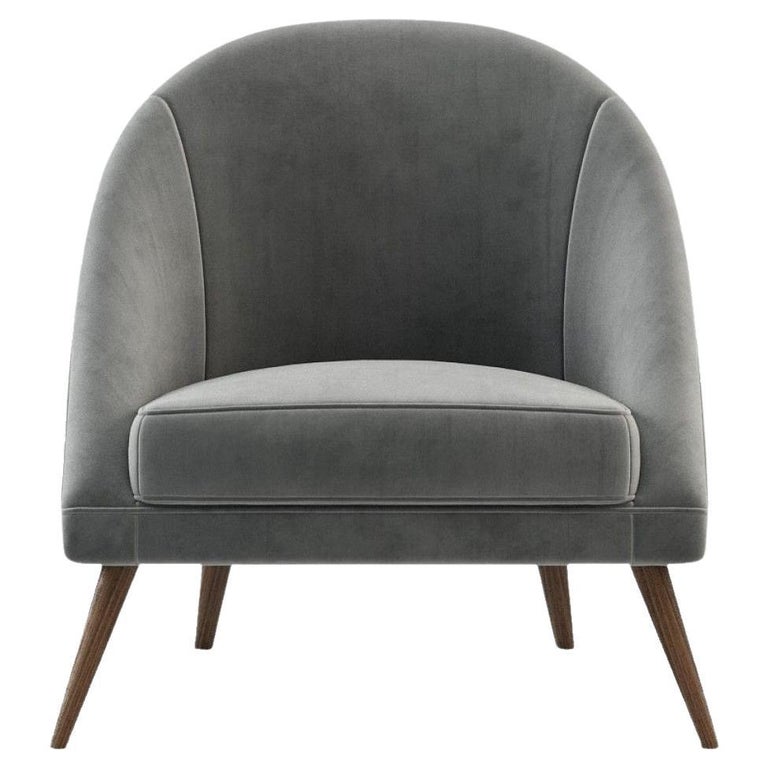 Custom Curved Velvet Armchair with Angled Legs For Sale at 1stDibs
