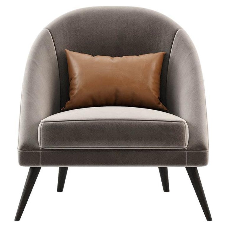 Custom Curved Velvet Armchair with Angled Legs For Sale at 1stDibs