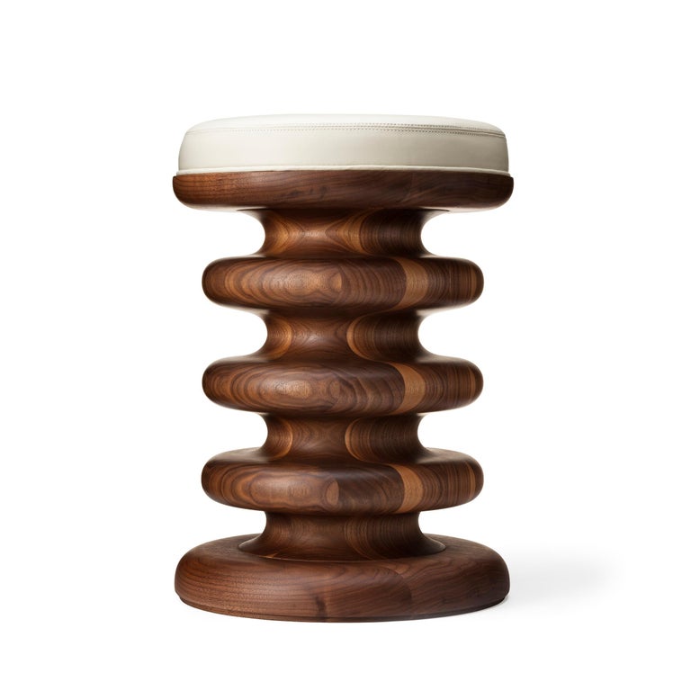 Contemporary Vertere Stool in Oiled Walnut with White Leather Seat Pad ...