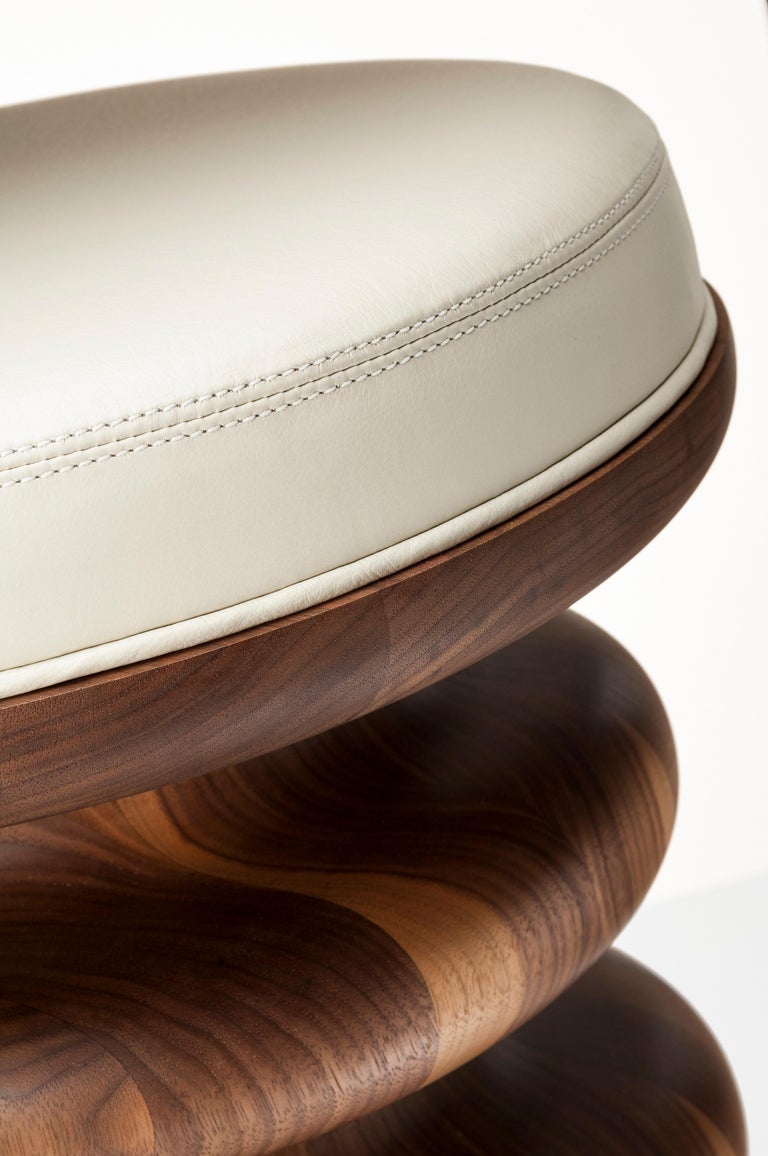 Contemporary Vertere Stool in Oiled Walnut with White Leather Seat Pad ...