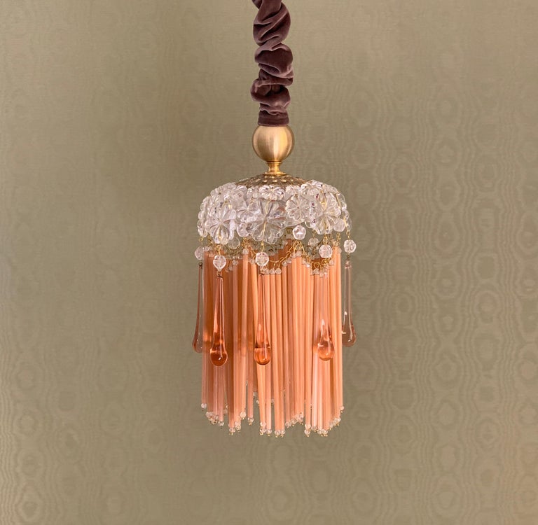Contemporary Vintage Jokes Suspension Lamp Glass Velvet Brass Salmon ...