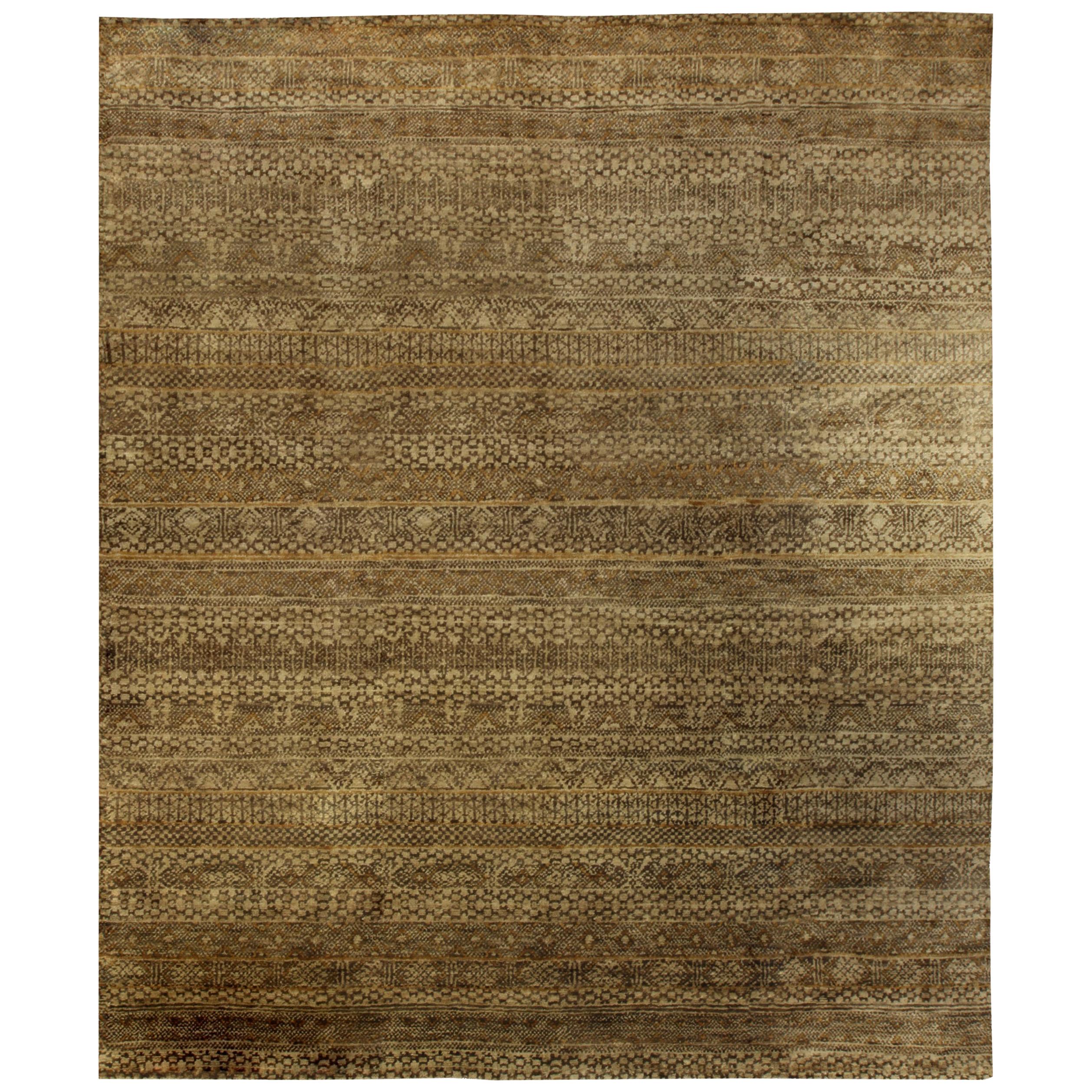 Bronze, Silver and White Silk and Wool Contemporary Grid Rug For Sale ...