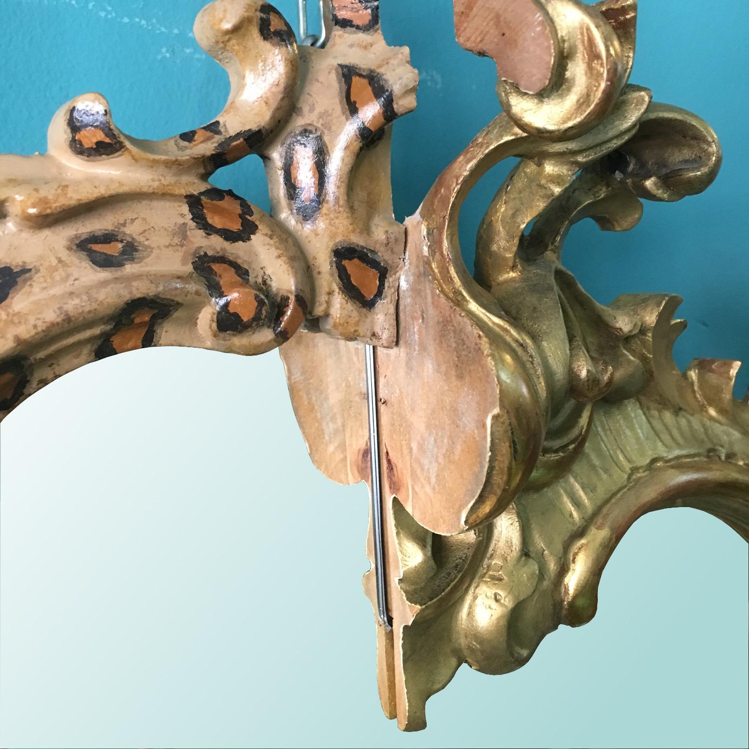 Contemporary Wall Mirror from Two Gilded and Leopard Spot Painted ...